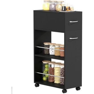HOMCOM Chariot de cuisine - HOMCOM - avec 1 tiroir et 2 &eacute;tag&egrave;res ouvertes sur roulettes - pour salle &agrave; manger - 25 x 50 x 85 cm - noir