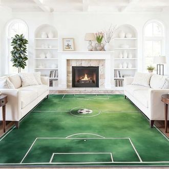 Generic Tapis Motif Sports Aquarelle Terrain De Football - 160 x 230 cm Antid&eacute;rapant Doux dint&eacute;rieur Tapis &agrave; Poil Ras pour Salon Chambre Salle de Jeux - Vert 