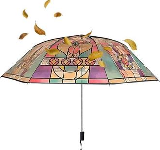 Generico Wisylizv Parapluie en verre color&eacute; - Design artistique et cadre r&eacute;sistant - Parapluie vintage en verre color&eacute; - Parapluie avec verre color&eacute; transparen