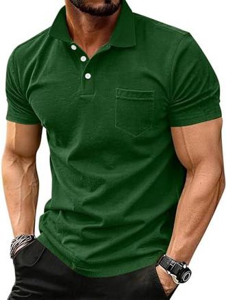 Generic Polo &agrave; manches courtes pour homme - Respirant - Pour l&eacute;t&eacute; - L&eacute;ger - Pour le sport - Coupe ajust&eacute;e - Avec poche de poitrine, Vert fonc&eacute; (01), 3XL