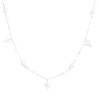 Tamaris Pearl Flower Necklace - silber - Halskette mit Zirkoniasteinen und Bl&uuml;tenanh&auml;ngern aus Edelstahl