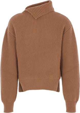 Jil Sander pull asymétrique à col montant - Marron