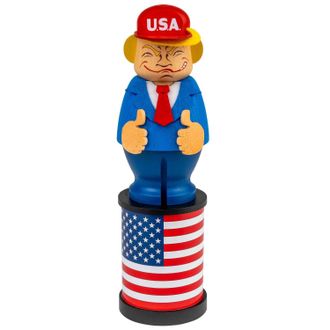 Seiffener Volkskunst Räuchermännchen Räucherfigur Donald Trump | Handgefertigte Holzfigure | Erzgebirge Sammelfigur Politiker | 20530 | Höhe 22 cm | Donald Macht Dampf