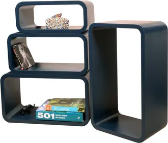 Cube Verst&auml;rkte Vielen Farben MDF Retro Design 4er Set Regal Regale Wandregal Deko W&uuml;rfel CD DVD Lounge LO01 (Graphit)