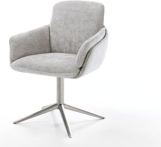 DELIFE Drehstuhl Luan-Flex mit Armlehnen Chenille Silbergrau Fußkreuz Edelstahl 360° drehbar Wippfunktion, Esszimmerstühle