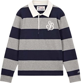 Saint Barth Polo &agrave; logo ray&eacute; - Homme - Tops - Bleu - Taille: XL