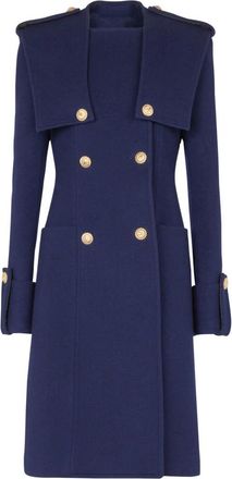 Balmain Trench coat boutonn&eacute; en laine et cachemire - Femme - Manteaux - Bleu - Taille: 34 FR