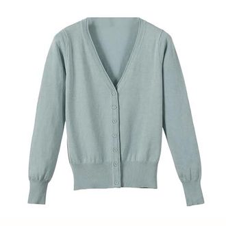 Generic Cardigan court noir en jersey pour femme, manteau de printemps, pull tricot&eacute; mode cor&eacute;enne, Bleu poussi&eacute;reux., Taille 3XL