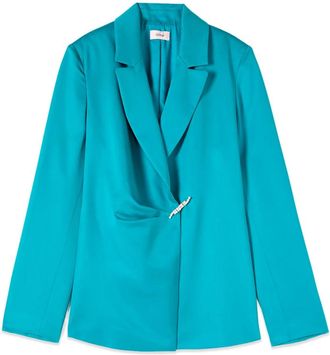 Oltre Femme, Vestes, Bleu, Taille: 50 FR Blazer en Lyocell avec Broche Bijou