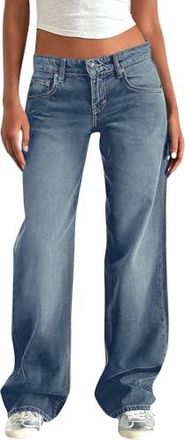 Minetom Jean Femme Taille Haute Coupe Droite Straight Jeans Y2K Baggy Jambes Larges Pantalon Automne Hiver Elastique Classique en Denim Jean Coupe Boyfriend B