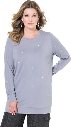 Miamoda Damen gro&szlig;e Gr&ouml;&szlig;en &Uuml;bergr&ouml;&szlig;en Plus Size Sweatshirt, Zierperlen, Langarm bleigrau 52 835779187-52