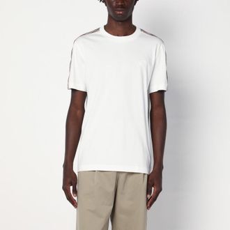 Burberry White T-shirt with Check-patterned stripe