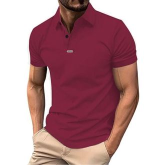 Generic Polo pour homme europ&eacute;en, pur, color&eacute; et polyvalent avec col ample, boutonni&egrave;re, col ouvert, manches courtes de sport c&ocirc;tel&eacute;es, rouge, 3XL