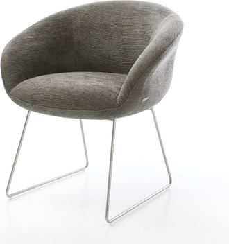 DELIFE Esszimmerstuhl Vinka-Flex mit Armlehnen Bouclé Soft Schlamm Kufengestell Edelstahl Taschenfederkern, Esszimmerstühle