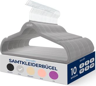 SereneLife 10er Kleiderbügel Samt - Platzsparend, rutschfest, 360° drehbarer Haken, für Kleideraufbewahrung & Organisation, Grau