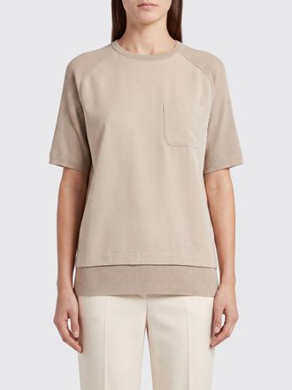 Max Mara T-shirt &agrave; col ras du cou en soie et cachemire avec poche plaqu&eacute;e
