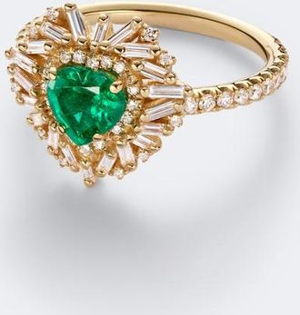 Suzanne Kalan Ring aus 18kt Gelbgold mit Diamanten und Smaragd