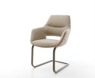 DELIFE Freischwinger Yago-Flex mit Armlehnen Materialmix Schlamm Freischwinger flach Effektfinish Titan Taschenfederkern, Esszimmerstühle