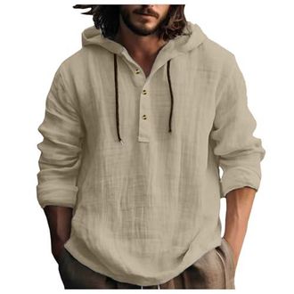 Generic Sweat &agrave; capuche pour homme en coton &agrave; manches longues et col boutonn&eacute; l&eacute;ger, respirant, confortable, doux, d&eacute;contract&eacute;, couleur unie, pull printemps 2