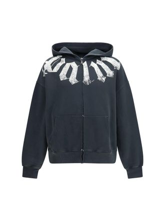 Palm Angels Mens Hooded Zip Sweatshirt Black-Off-White Cotton Sweatshirts Black/off-white Sweater
