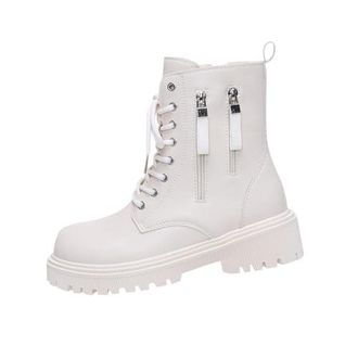 Generic Bottes &agrave; lacets pour femme avec doublure en polaire - Confortables - Bout rond - Talon bas &eacute;pais - Fermeture &eacute;clair lat&eacute;rale - Confortables - Chaudes 