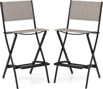 Costway 2er Set Outdoor Barhocker, klappbare Barstühle mit Rückenlehne und Fußstütze, Tresenhocker bis zu 150 kg belastbar, Sitzhöhe 71 cm, Gartenstühle für