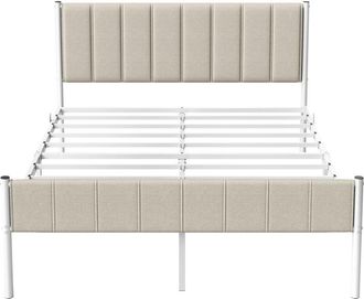 Vasagle Lit Double avec Structure en Acier, 160 x 200 cm, Chambre, T&ecirc;te de Lit Capitonn&eacute;e, Montage Rapide, Beige