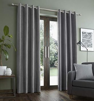 Catherine Lansfield Wildlederimitat mit Futter Vorhänge mit Ösen, Polyester, Grey, 46x54 Inch