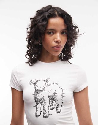 The Ragged Priest T-shirt effet r&eacute;tr&eacute;ci &agrave; imprim&eacute; graphique - &Eacute;cru-Blanc