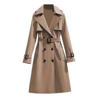 Generic Femme Trench-Coat &agrave; Double Boutonnage El&eacute;gant Manches Longues Automne Hiver Revers Veste Longue Manteau avec Ceinture