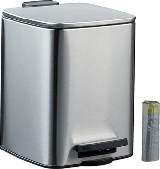 Relaxdays Kosmetikeimer, 6 L, Absenkautomatik, entnehmbarer Inneneimer, Metall, Bad Mülleimer, inkl. Müllbeutel, Silber