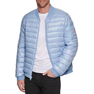 Guess Bomber léger à manches longues et poignets élastiques pour homme, bleu poudré, Large