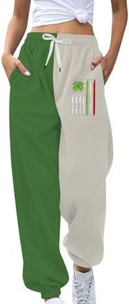 Generic Pantalon de surv&ecirc;tement &agrave; blocs de couleurs pour femme - Imprim&eacute; tr&egrave;fle - Cordon de serrage &agrave; la taille avec poches - Pantalon d&eacute;contract&eacute; et ample po