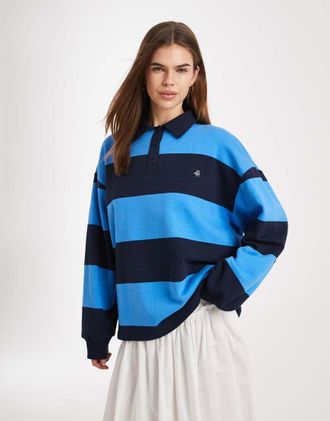 4th & Reckless Top oversize style polo de rugby en coton ray&eacute; avec logo brod&eacute; - Bleu-Multicolore