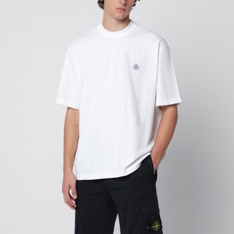 Stone Island White short-sleeved T-shirt in cotton jersey