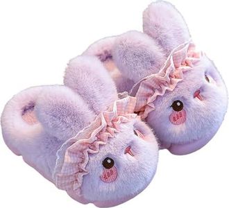 Generic Pantoufles dhiver douillettes en peluche antid&eacute;rapantes, douces, l&eacute;g&egrave;res, en coton, pour adultes, Violet clair, 34 EU