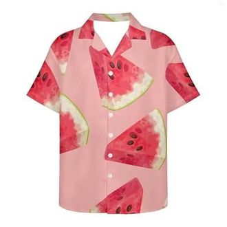 Keephen TangoDS Past&egrave;que/P&ecirc;che/Pomme Impression 3D Hawaiian Chemise pour Femmes Hommes Col Revers Manches Courtes Boutonn&eacute;e Chemises F&ecirc;te Aloha Chemises