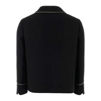 Fendi Wool-Silk with Contrast Piping Blazer - Black