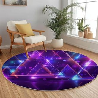 Generic Violet Tapis Rond pour Enfant Lumières Néon Géométrie Triangles, Moderne Tapis Doux Antidérapant pour Garçons Filles, pour la Chambre Salle de Jeux Gr