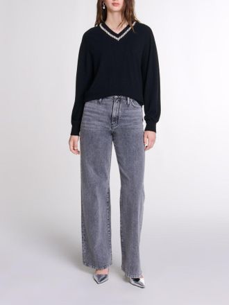 Maje Strickpullover Mit Strasskragen - Schwarz - Gr&ouml;&szlig;e 36 - Maje