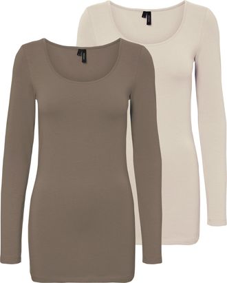 Vero Moda Damen VMMAXI My LS Soft Long U-Neck 2PACK Langarm Shirt, Walnut/Pumice Stone, XXL