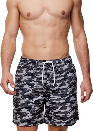 Indicode Herren Ferguson Badehose mit 3 Taschen und Tunnelzug | Badeshorts für Männer Dired Camouflage, XL