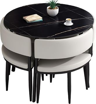 Generic Essgruppe f&uuml;r kleine R&auml;ume, Moderne Essgruppe f&uuml;r 4 Personen - stilvoller quadratischer/runder K&uuml;chentisch mit 4 St&uuml;hlen, 5-teiliges M&ouml;belst&uuml;ck, perfe