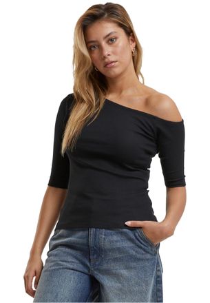 Urban Classics Ladies Organic Asymmetric Rib Tee Black, XL