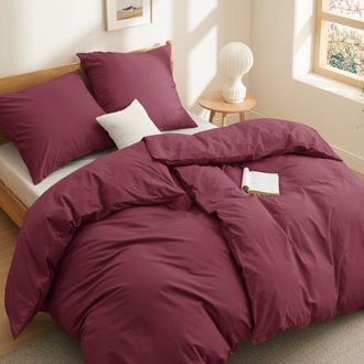 Bedsure Bettwäsche 135x200 Baumwolle 4teilig - Bettwäsche-Sets Weinrot Bettbezug 2er Set mit 2 Kissenbezüge 80x80 cm, Oeko-TEX Bedding Rot mit Reißverschluss