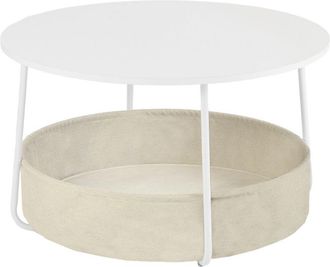 Furniture R FurnitureR Table basse ronde avec rangement, table centrale blanche brillante pour salon avec panier en tissu, D7575H45,5 cm