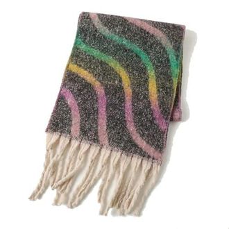 Generic QXDZSW &Eacute;charpe dhiver chaude &agrave; rayures ch&acirc;le cachemire col &eacute;pais hijab enveloppements pashmina floral pompons, 1, 42x220cm