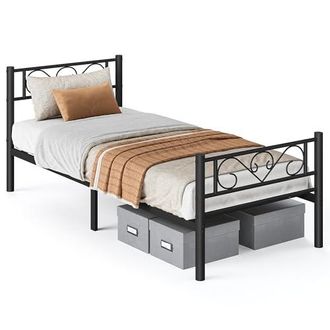 Vasagle Cadre de Lit 90 x 200 avec Sommier Métal, Lit 1 Personne, en Métal, Montage Facile, pour Petits Espaces, Chambre dAmis, Chambre Ado, Noir dencre RMB06