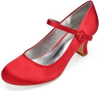 Generic Femme &Eacute;l&eacute;gant Chaussures De Mari&eacute;e Et&eacute; Rond Talons Bas Mariage Soir&eacute;e Chaussures Femmes 6.5Cm,Rouge,39 EU