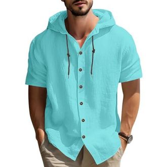 Generic Chemise dentra&icirc;nement en coton et lin pour homme - Chemises d&eacute;contract&eacute;es d&eacute;t&eacute; en coton et lin - Chemises de plage avec capuche - Tuniques classiques,